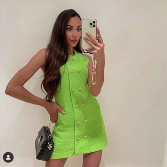 Zara | Dresses | Zara Neon Green Doublebreasted Mini Dress Nwt | Poshmark